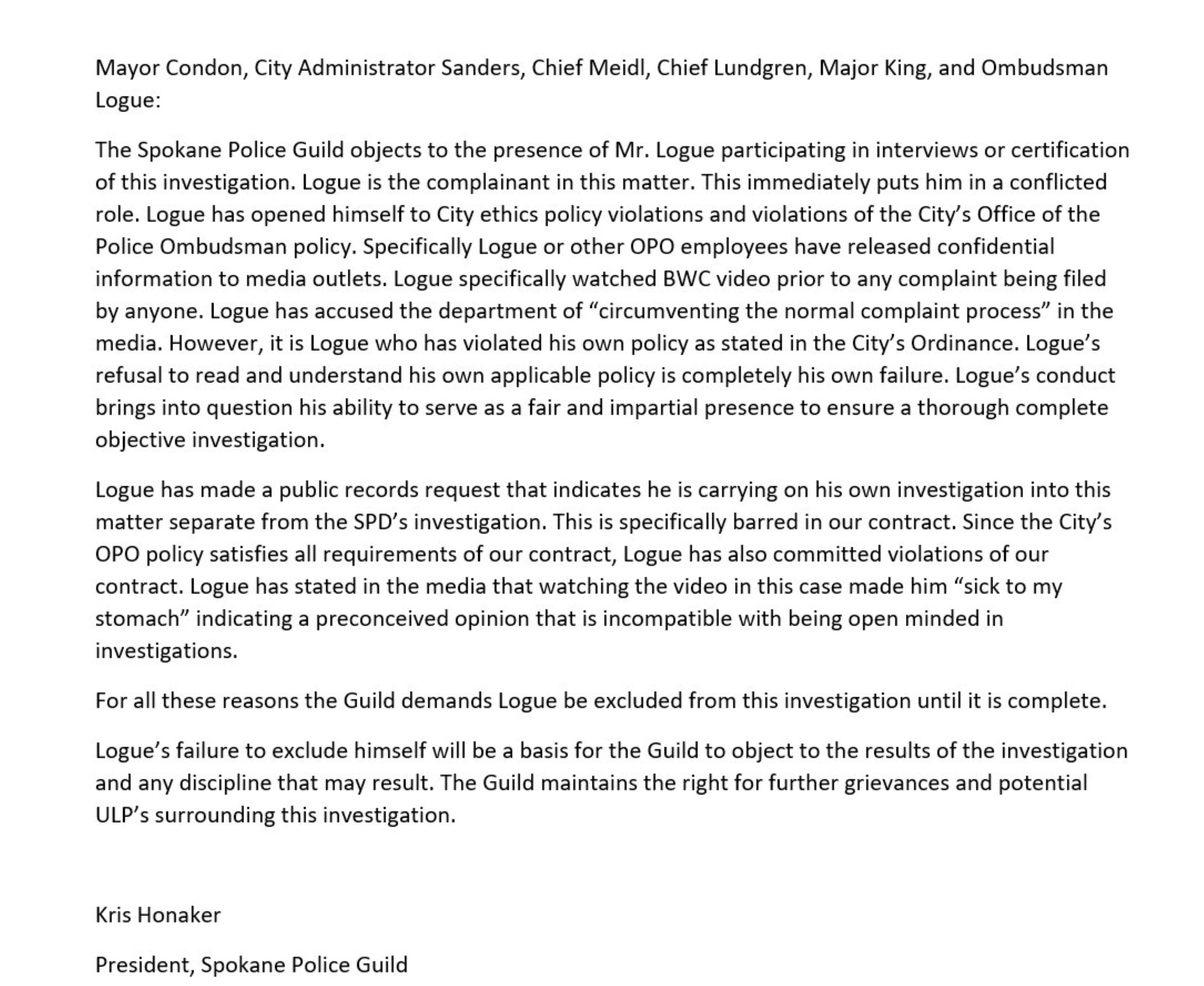 SPOKANE POLICE GUILD ATTEMPTS TO BLOCK LESSER VIDEO INVESTIGATION ...